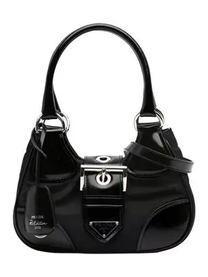 Prada Re Nylon And Shiny Calfskin Moon Satchel - Black