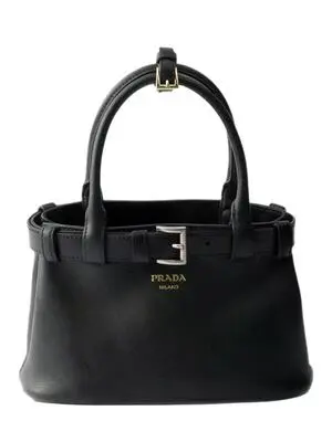 Prada Small Buckled Leather Bag With Belt - Black