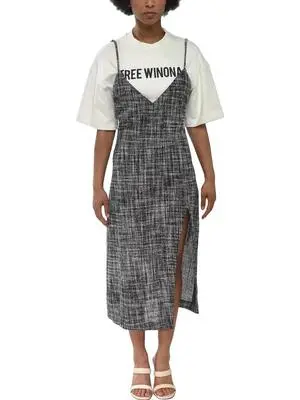 Off-White Tweed Effect Layered Midi Dress - Black