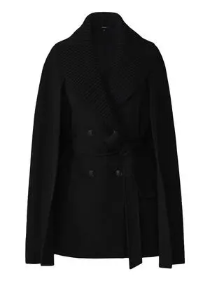 Mackage Susie Wool Cape With Shawl Collar And Belt Black