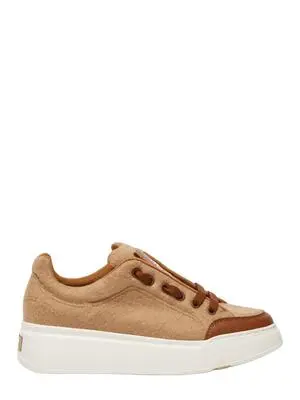 Max Mara Water-repellent Broadcloth Sneakers With Calfskin Details - Camel