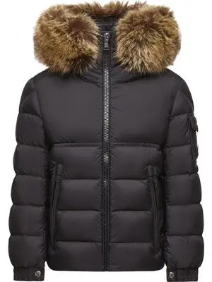 Moncler Down Jacket With Faux Fur Hood Trim - Black