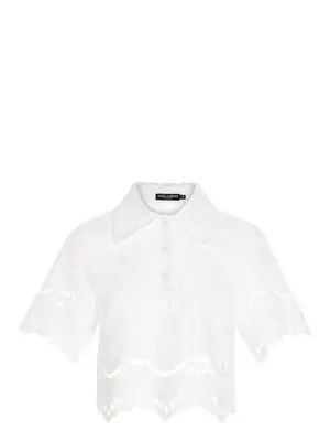 Dolce & Gabbana Cropped Embroidered Cotton Blouse - White