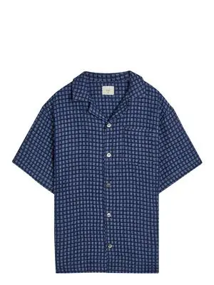 CHE Riita Textured Patterned Linen Shirt - Navy