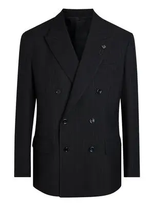 LARDINI Pinstriped Double-breasted Wool Blazer - Black