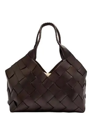 Dragon Diffusion Castello Large Woven Leather Tote Bag - Dark Brown