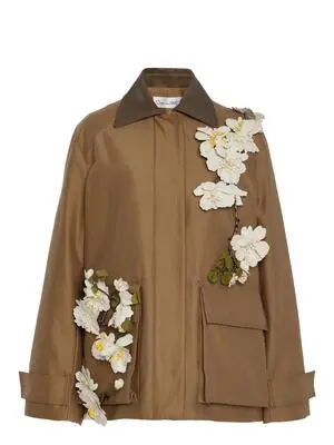 Oscar De La Renta Embellished Cotton Jacket - Brown