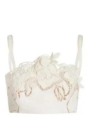 Oscar De La Renta Floral Lace Cropped Top - Ivory