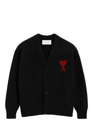 AMI Paris De Coeur Wool Cardigan - Black