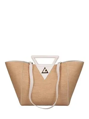 LE TRAP Atenas Straw Tote Bag With Leather Trim - Beige