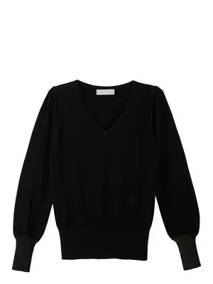 COVE V-neck Jumper With Ruched Shoulders And Metallic Cuffs - Black