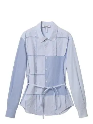 JAKKE Patchwork Cotton Poplin Tie Shirt - Blue