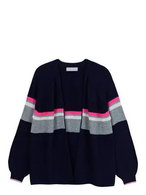 COVE Navy Striped Wool And Cashmere Blend Cardigan - Blue