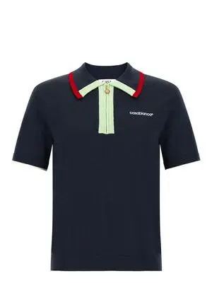 Casablanca Knit Polo Shirt With Zip - Blue