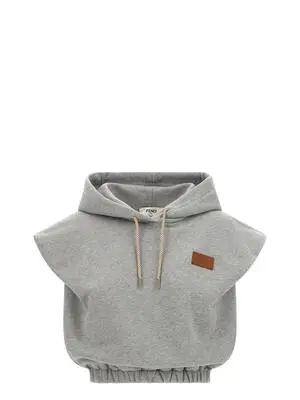 Fendi Essentia Sleeveless Cropped Hoodie Sweatshirt Top - Gray