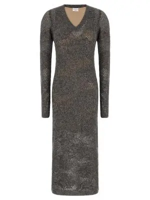 Brunello Cucinelli Long Sleeve Mesh Lace Dress - Gray