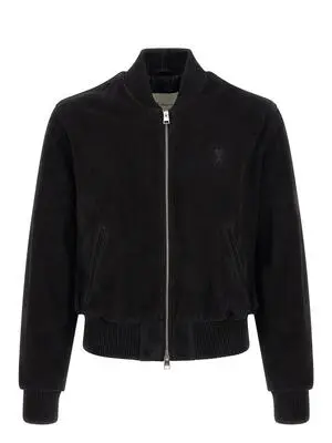 AMI Paris AMI PARIS Suede Goat Leather Bomber Jacket With Ami De Coeur Logo Black