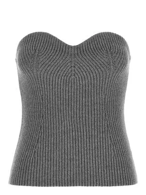 JIL SANDER Off-the-shoulder Ribbed Bustier Top - Gray