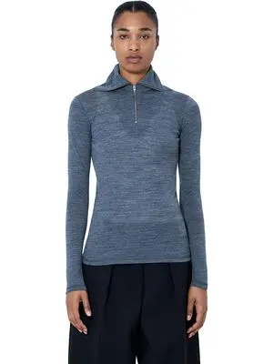 JIL SANDER JIL SANDER Quarter-Zip Long Sleeve Top Gray