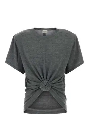 Magda Butrym Grey Wool T-shirt With Knot Detailing - Gray