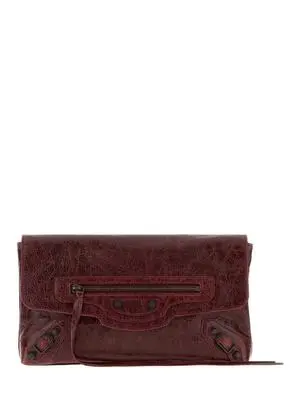 Balenciaga Burgundy Leather Le City Clutch - Red