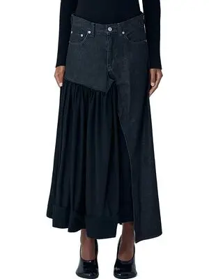 Yohji Yamamoto Cut-off Combination Midi Skirt - Black