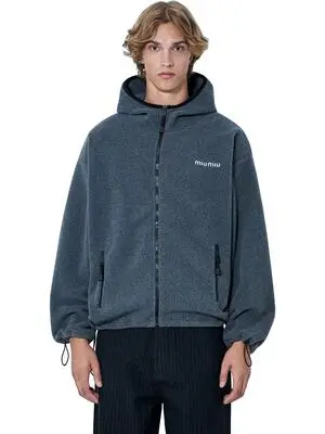 Miu Miu Relaxed-fit Zip-up Hooded Sweatshirt - Gray