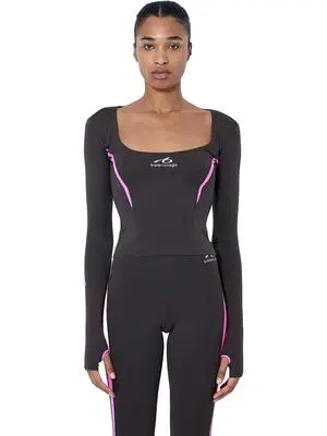 Balenciaga Long Sleeve Fitted Top With Contrast Piping - Brown