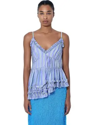 Dries Van Noten Striped Ruffled V-neck Camisole - Multicolor