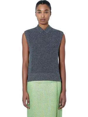 Marni Sleeveless Knit Top With Ribbed Trims - Gray