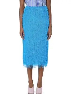 Dries Van Noten DRIES VAN NOTEN Pencil Midi Skirt With Textured Fringe Blue