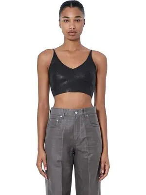 Rick Owens V-neck Leather Crop Top - Black