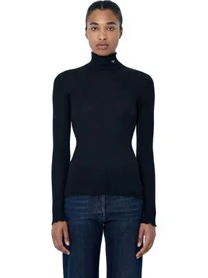Prada Ribbed Long Sleeve Turtleneck Top - Black