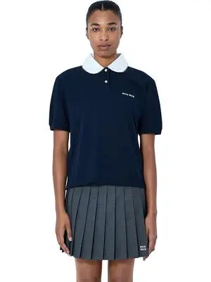 MIU MIU Miu Miu Cotton Piqué Polo Shirt With Embroidered Collar