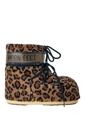 Moon Boot Icon Low Leopard Print Fleece Boots - Brown