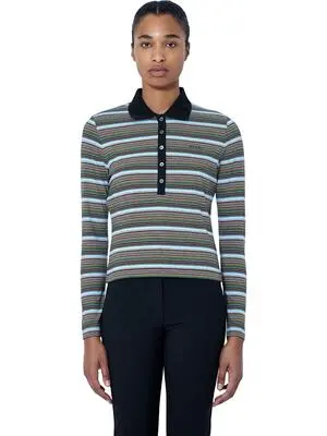 Marni Striped Long Sleeve Polo Shirt - Blue