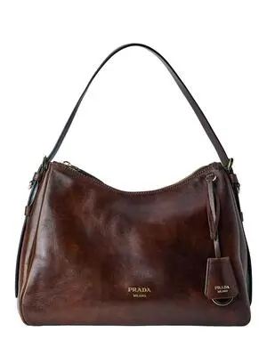Prada Aimée Medium Leather Shoulder Bag - Brown