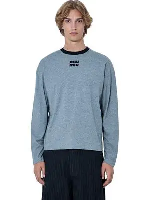 Miu Miu Miu Miu Logo Motif Long Sleeve T-Shirt Gray