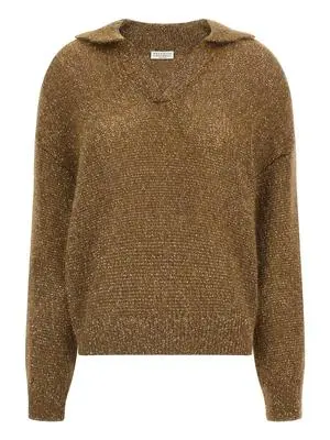 Brunello Cucinelli Dazzling" Sequined Knit Polo Shirt - Brown