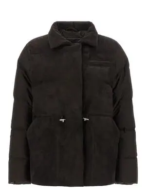 Kiton Drawstring Down Jacket With Textured Paneling - Brown