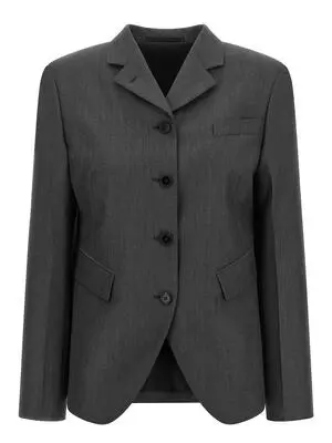 JIL SANDER Single-breasted Blazer With Asymmetrical Hem - Gray