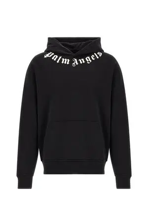 Palm Angels Logo Print Cotton Hoodie - Black