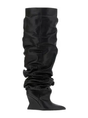 Balmain Hammered Leather Cuissardes With Wedge Heel - Black