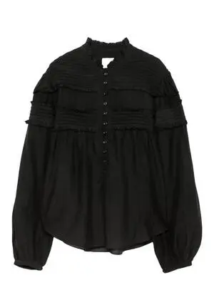 MARANT ETOILE Doane Ruffled Pleated Blouse - Black