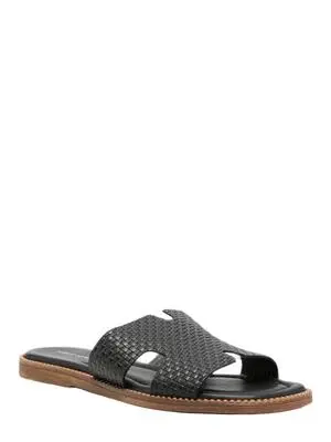 SERGIO MORETTI FIRENZE Woven Leather Flat Sandals - Black