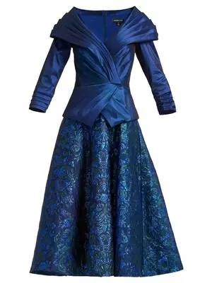 Tadashi Shoji Renwick Portrait Draped Midi Dress - Blue