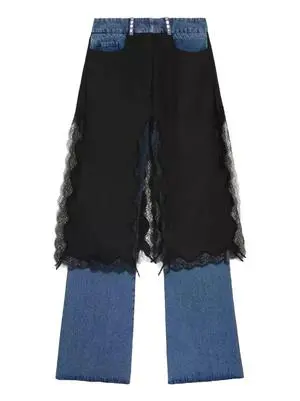 16Arlington Kia Lace-trimmed Layered Jeans - Black