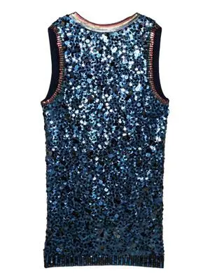 Cynthia Rowley Sequin Embellished V-neck Sleeveless Top - Blue