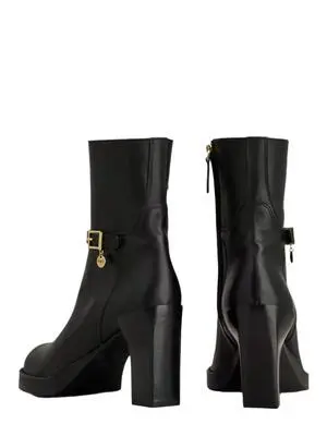 TOD'S Tod's Black Leather Ankle Boots With Buckle And Logo Pendant