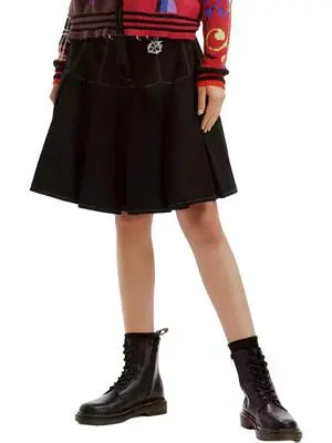 CHOPOVA LOWENA Pleated Carabiner Detail Skirt - Black